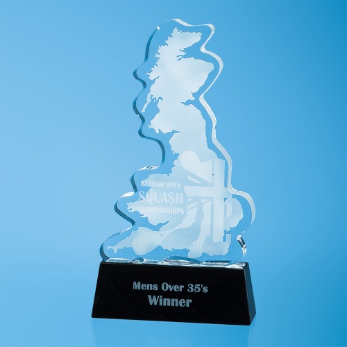 UK Map Trophy in Optical Crystal with Black Base - Awards Trophies Supplier